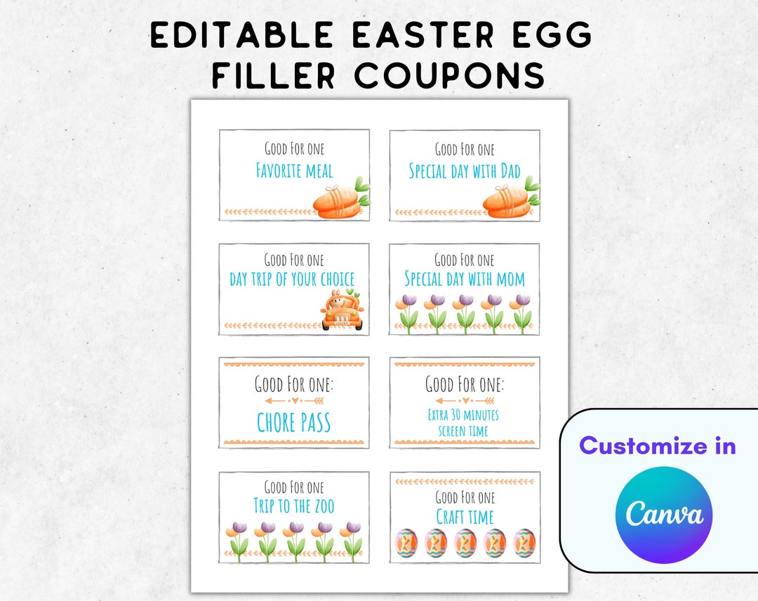 Editable Easter Egg Coupons, Easter Coupon Book, Easter Egg Fillers for ...