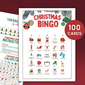 100 Christmas Bingo Cards Printable Game for Kids and Adults, Christmas ...