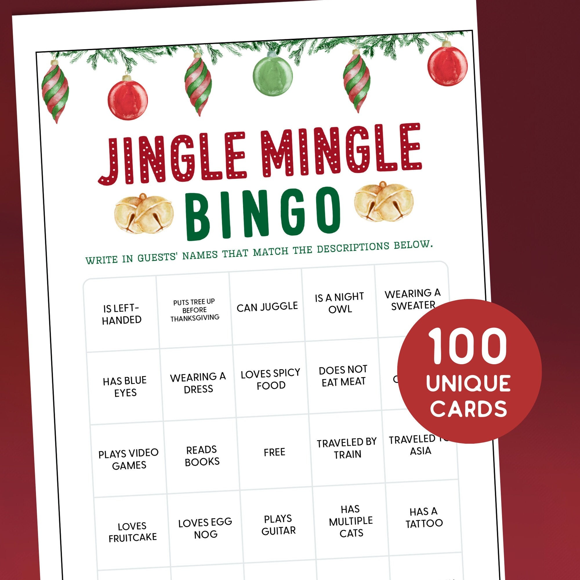 Find the Guest Jingle and Mingle Christmas Bingo Printable Game for ...