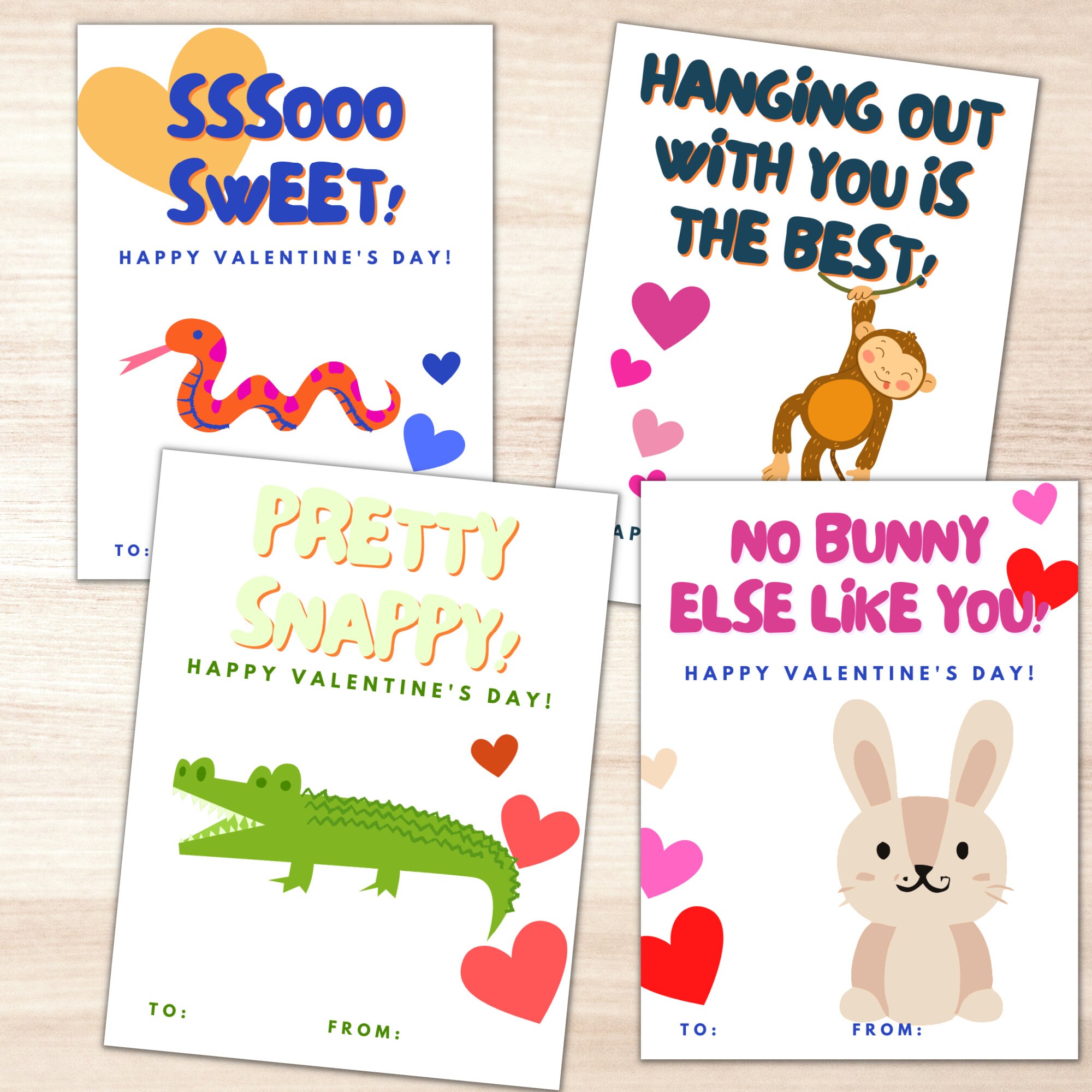 Printable Classroom Valentine's Day Cards for Kids Class, Animal Cards ...