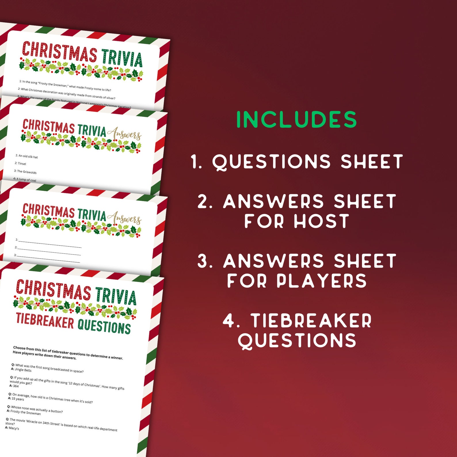 Christmas Trivia Party Game Printable for Kids & Adults | Office Party ...