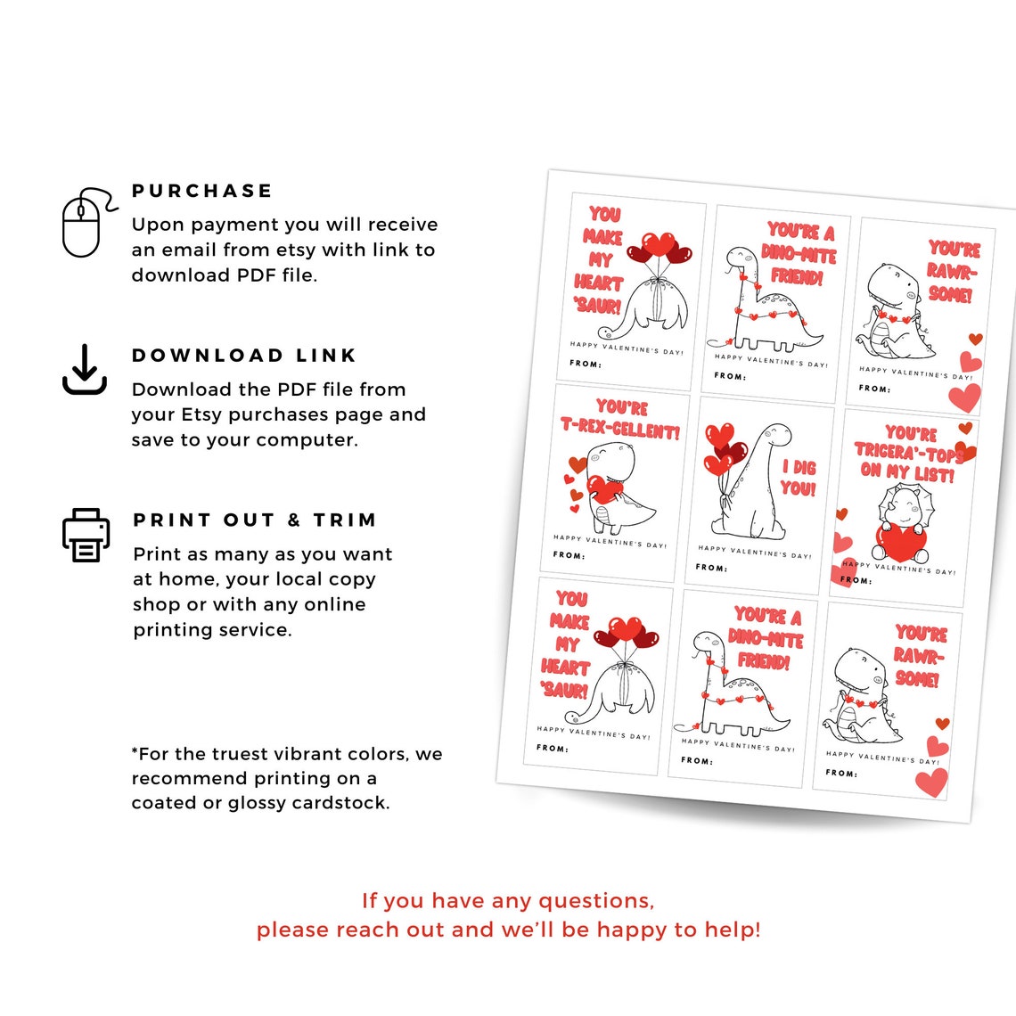 Dinosaur Valentine Printable Cards Classroom Valentines - Etsy