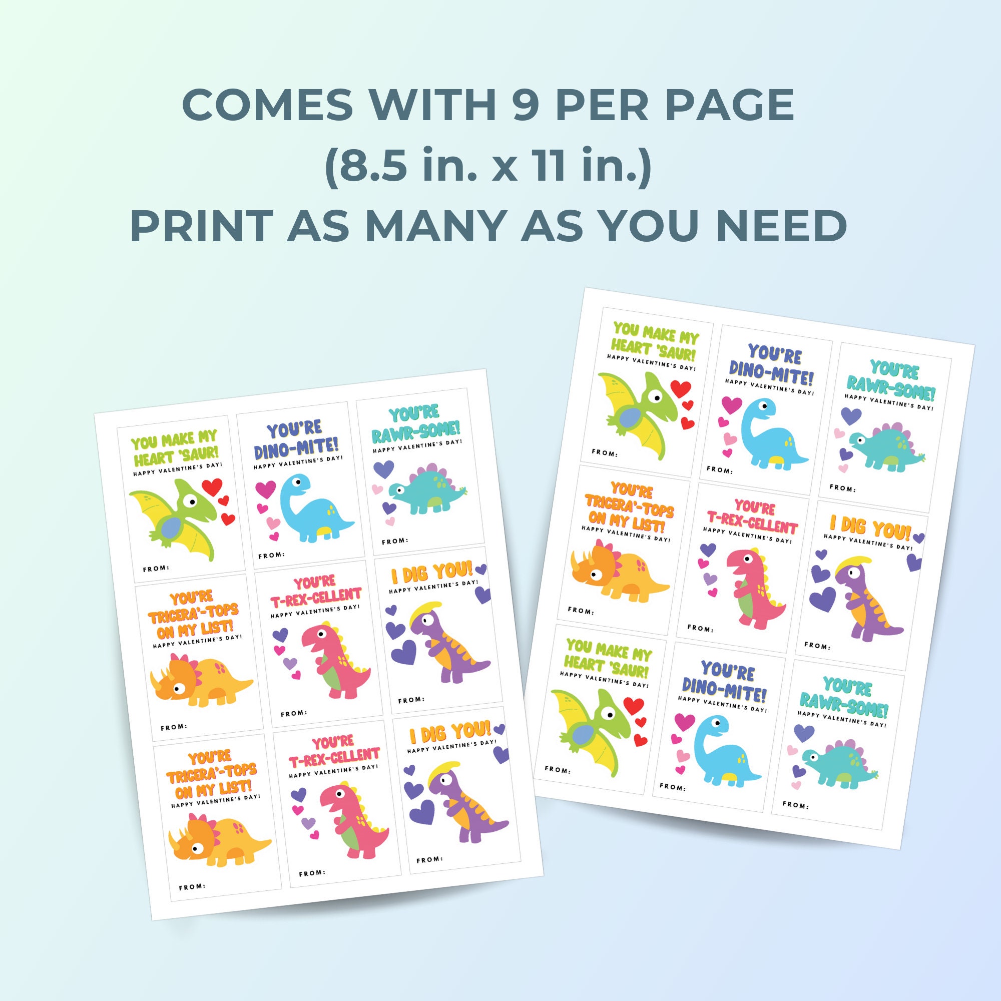 Dinosaur Valentine Printable Cards Classroom Valentines Valentine ...