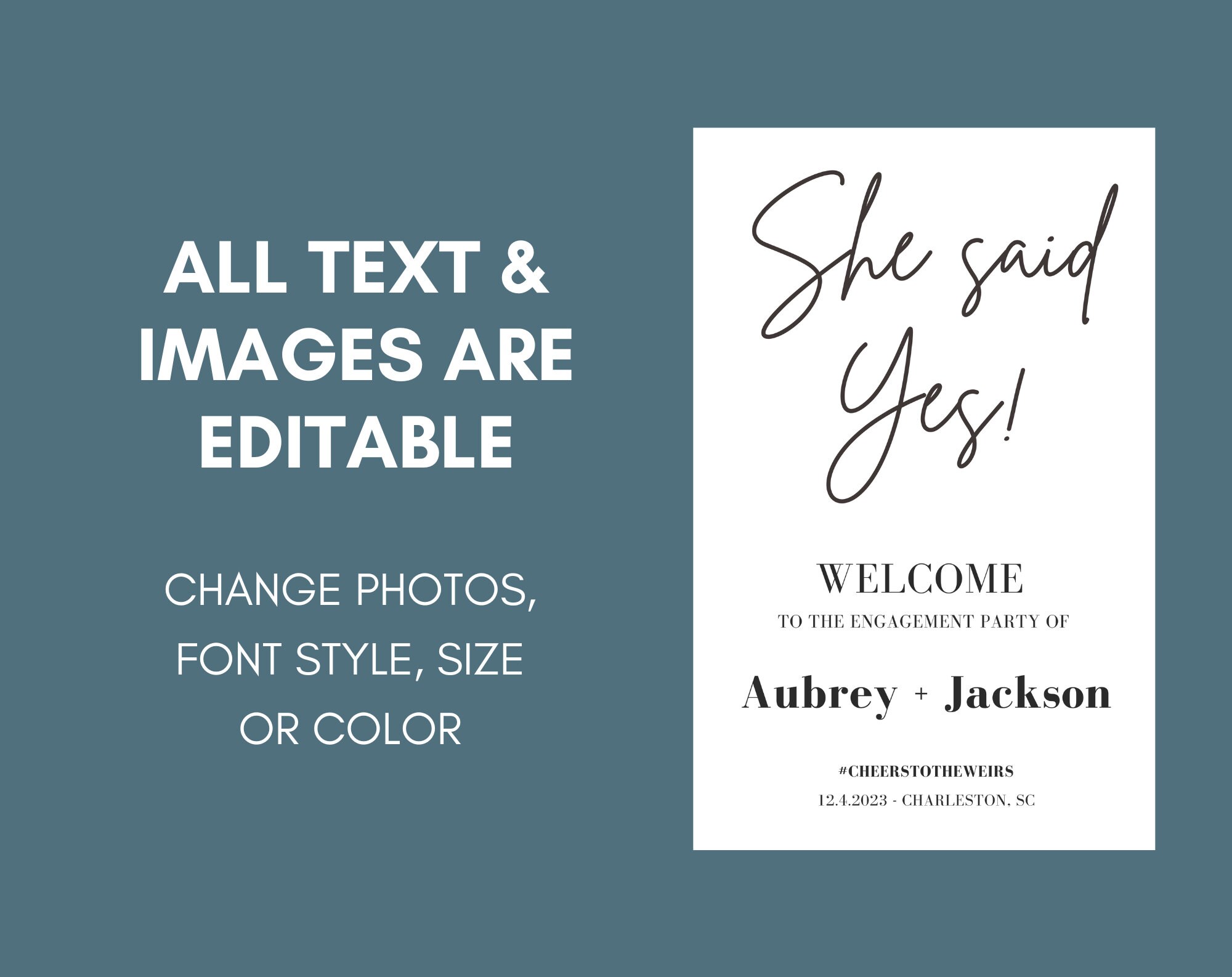 Editable Engagement Party Welcome Sign Template, She Said Yes Sign ...