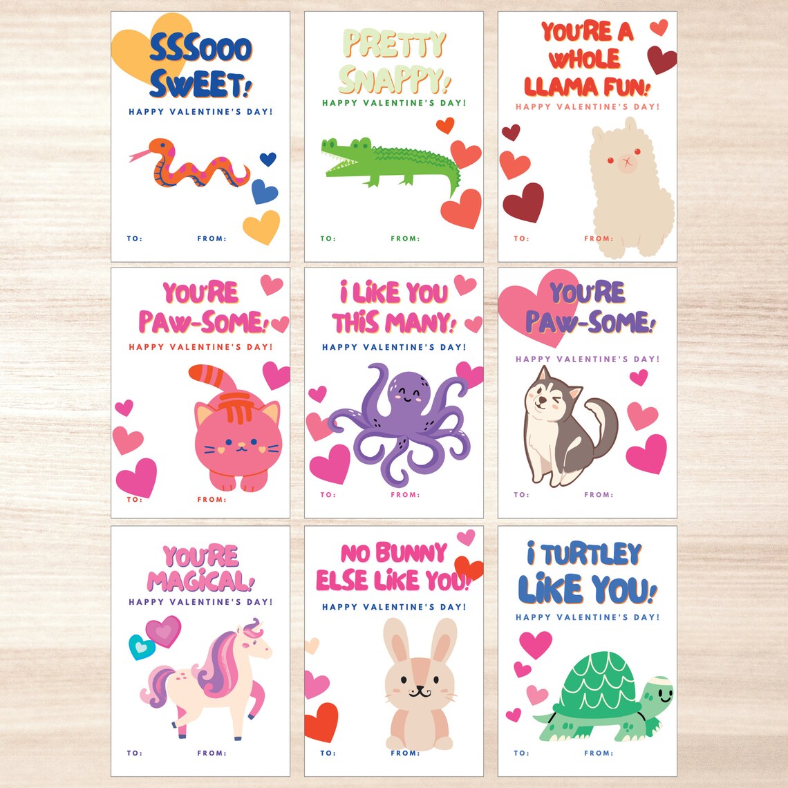 Printable Classroom Valentine's Day Cards for Kids Class, Animal Cards ...