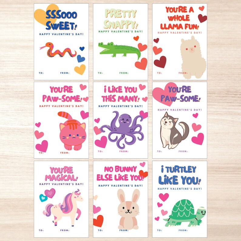 Printable Classroom Valentine's Day Cards for Kids Class, Animal Cards ...