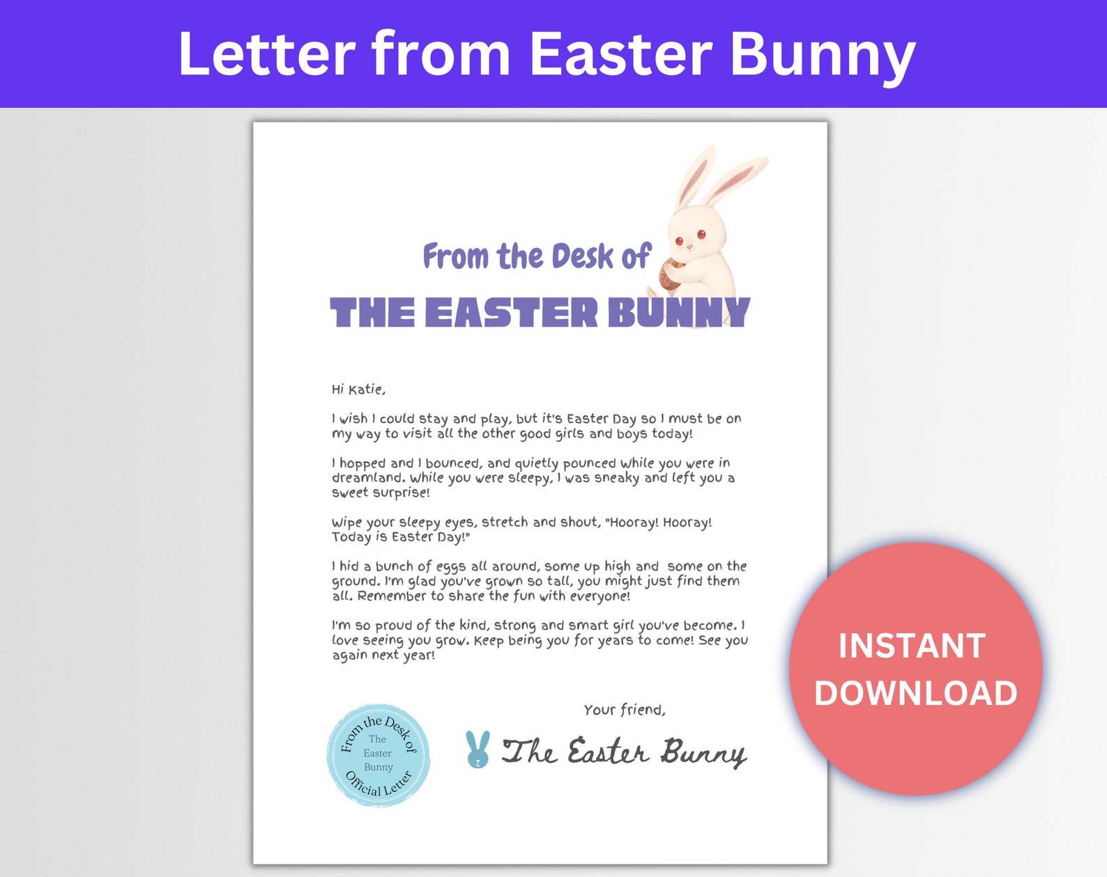 Editable Easter Bunny Letter Template, From the Desk of the Easter ...