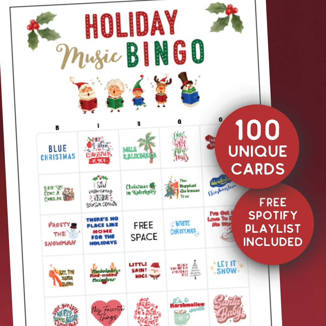 100 Non-secular Holiday Music Bingo Cards Printable Game for Kids and ...