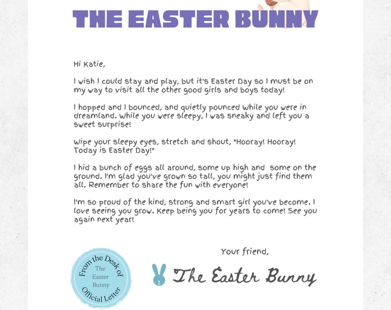 Editable Easter Bunny Letter Template, From the Desk of the Easter ...