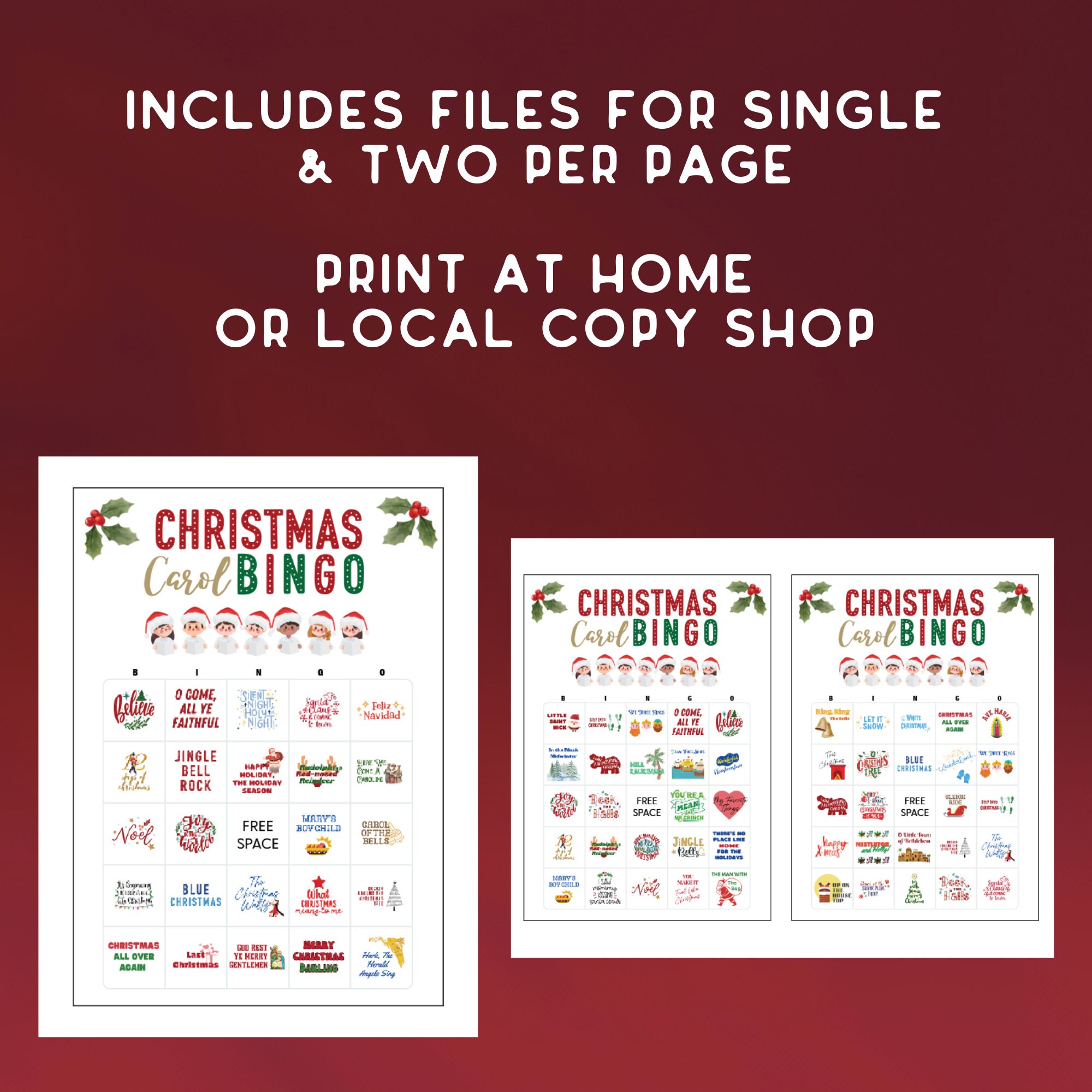 100 Christmas Carol Bingo Cards Printable Game for Kids and Adults-80 ...