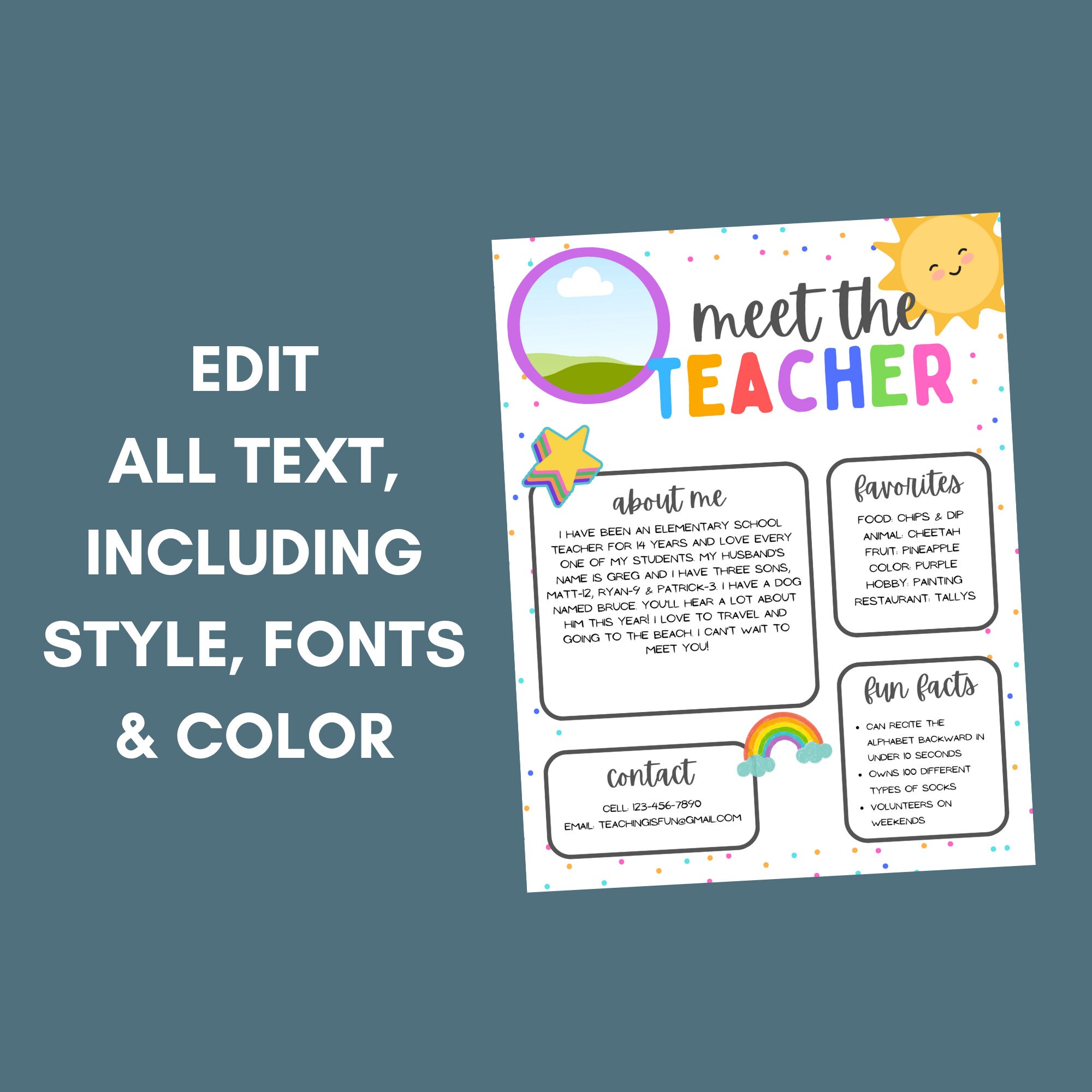 Retro Rainbow Meet the Teacher Template, Meet the Teacher Editable ...