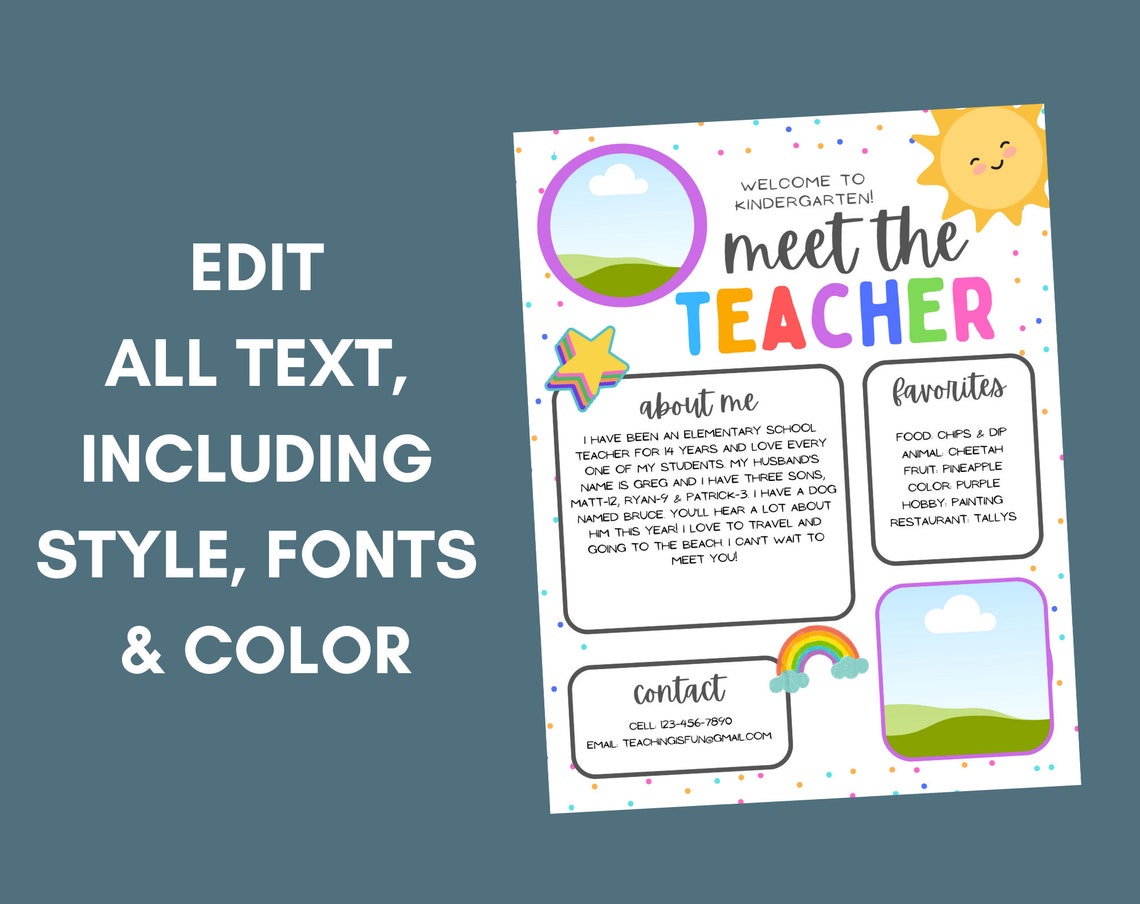 Retro Rainbow Meet the Teacher Template, Meet the Teacher Editable ...