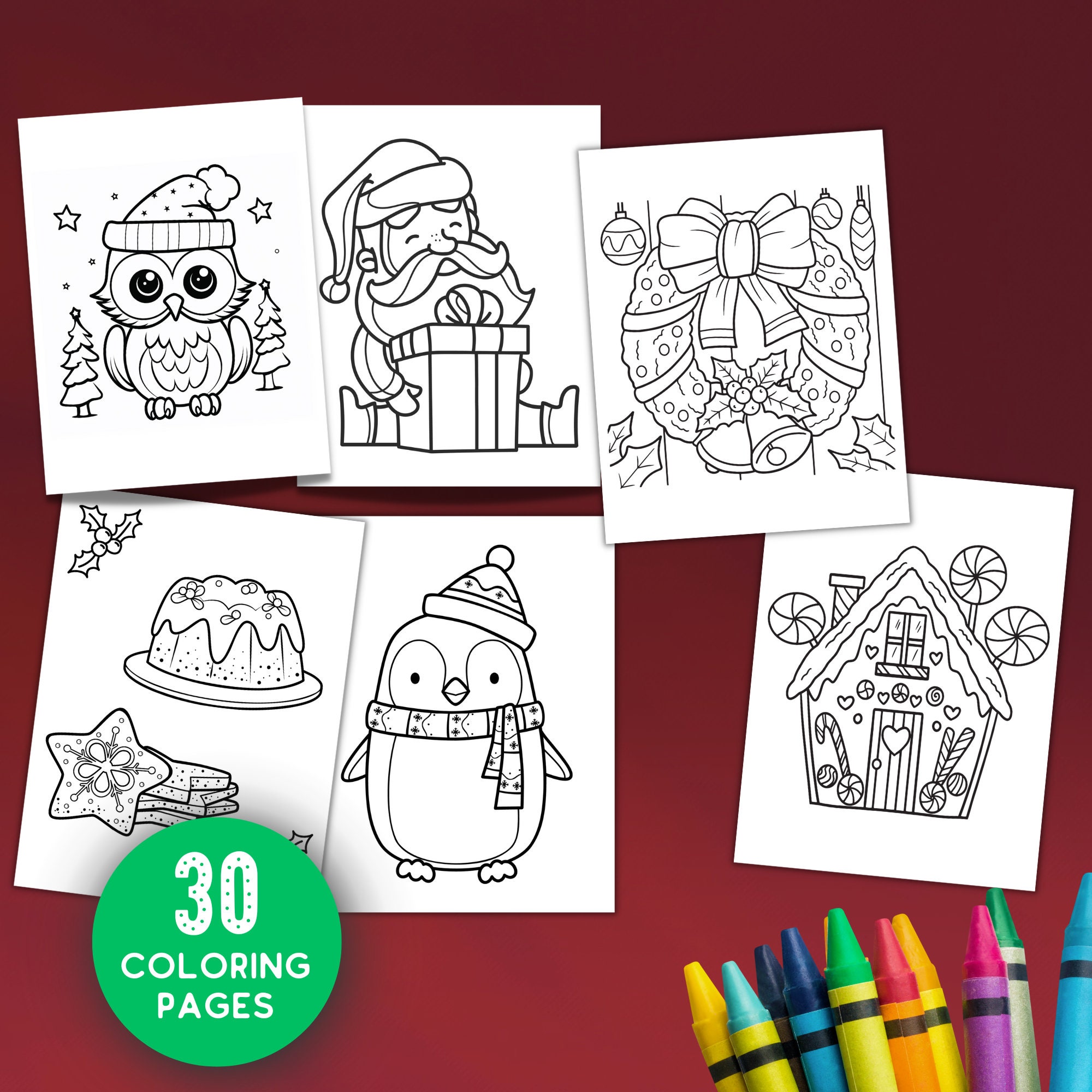 30 Christmas Coloring Pages for Kids Printable Bundle, Christmas ...