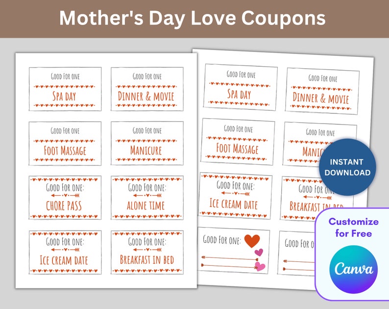 Editable Mother's Day Love Coupons, Love Voucher, Printable Coupons ...