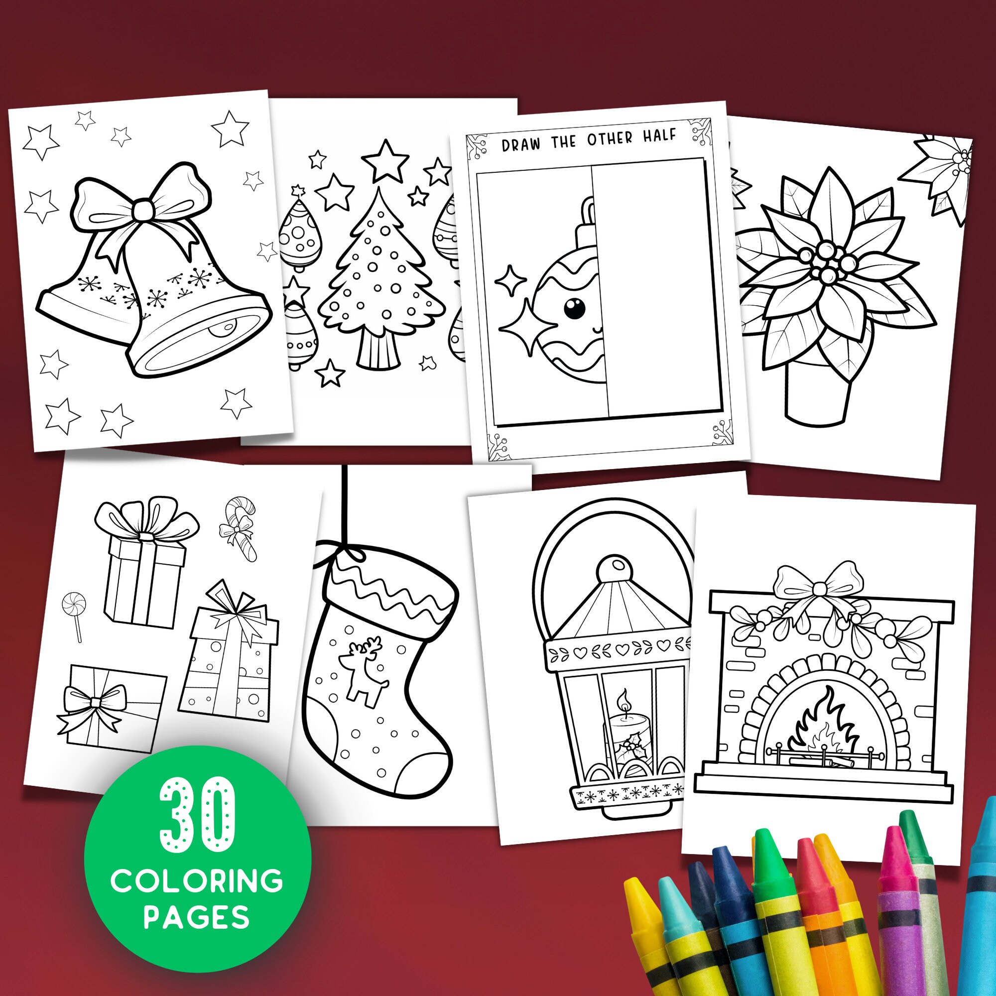 30 Christmas Coloring Pages for Kids Printable Bundle, Christmas ...