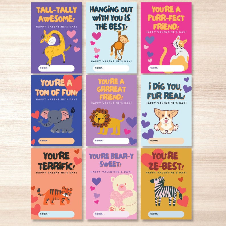 Printable Classroom Valentine's Day Cards for Kids Class, Animal Cards ...