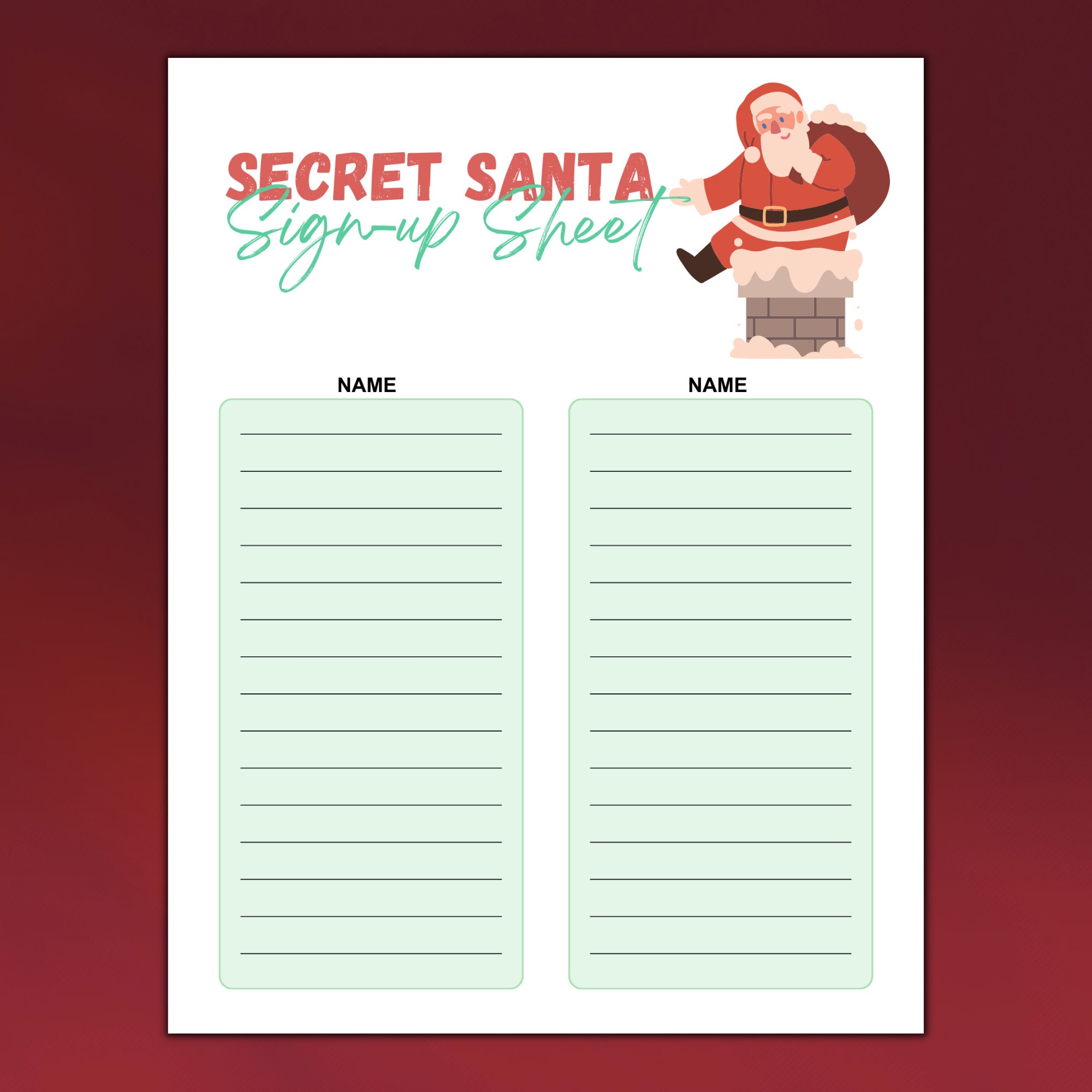 Secret Santa Questionnaire Fillable PDF AND Sign up Sheet Printable for ...
