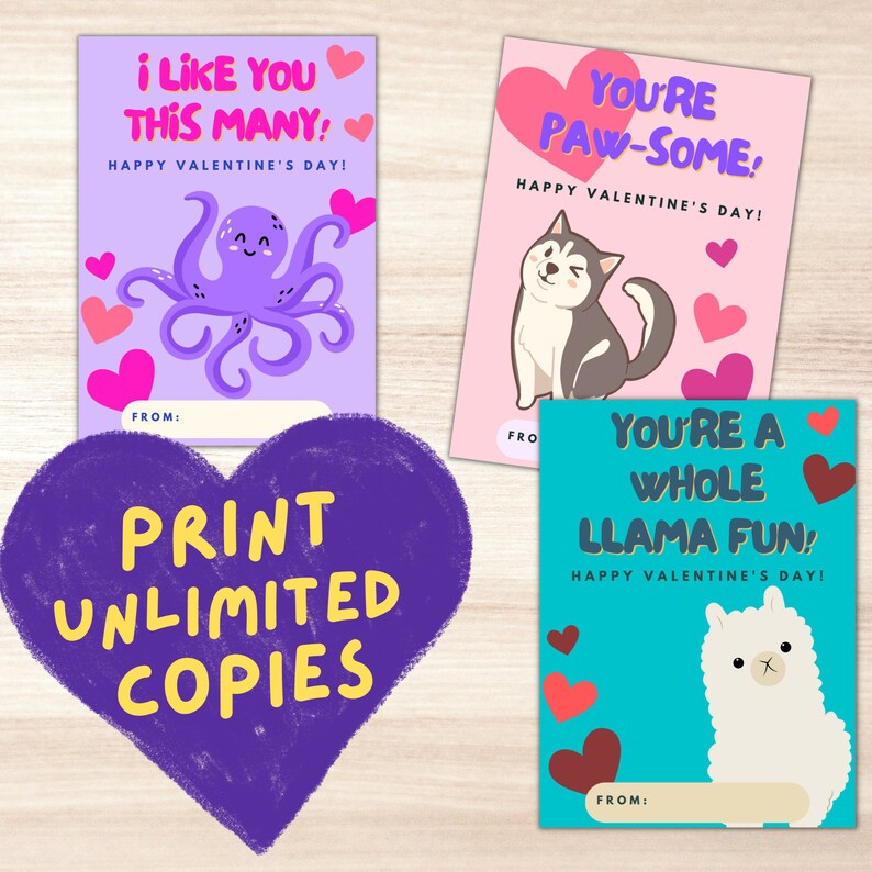 Printable Classroom Valentine's Day Cards for Kids Class, Animal Cards ...
