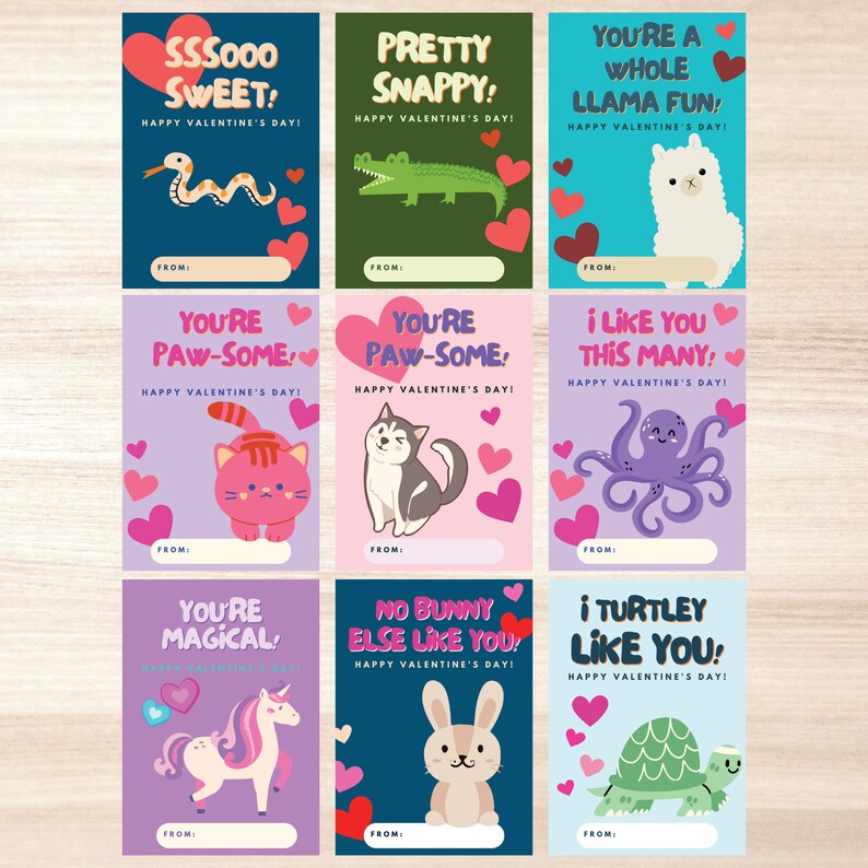 Printable Classroom Valentine's Day Cards for Kids Class, Animal Cards ...