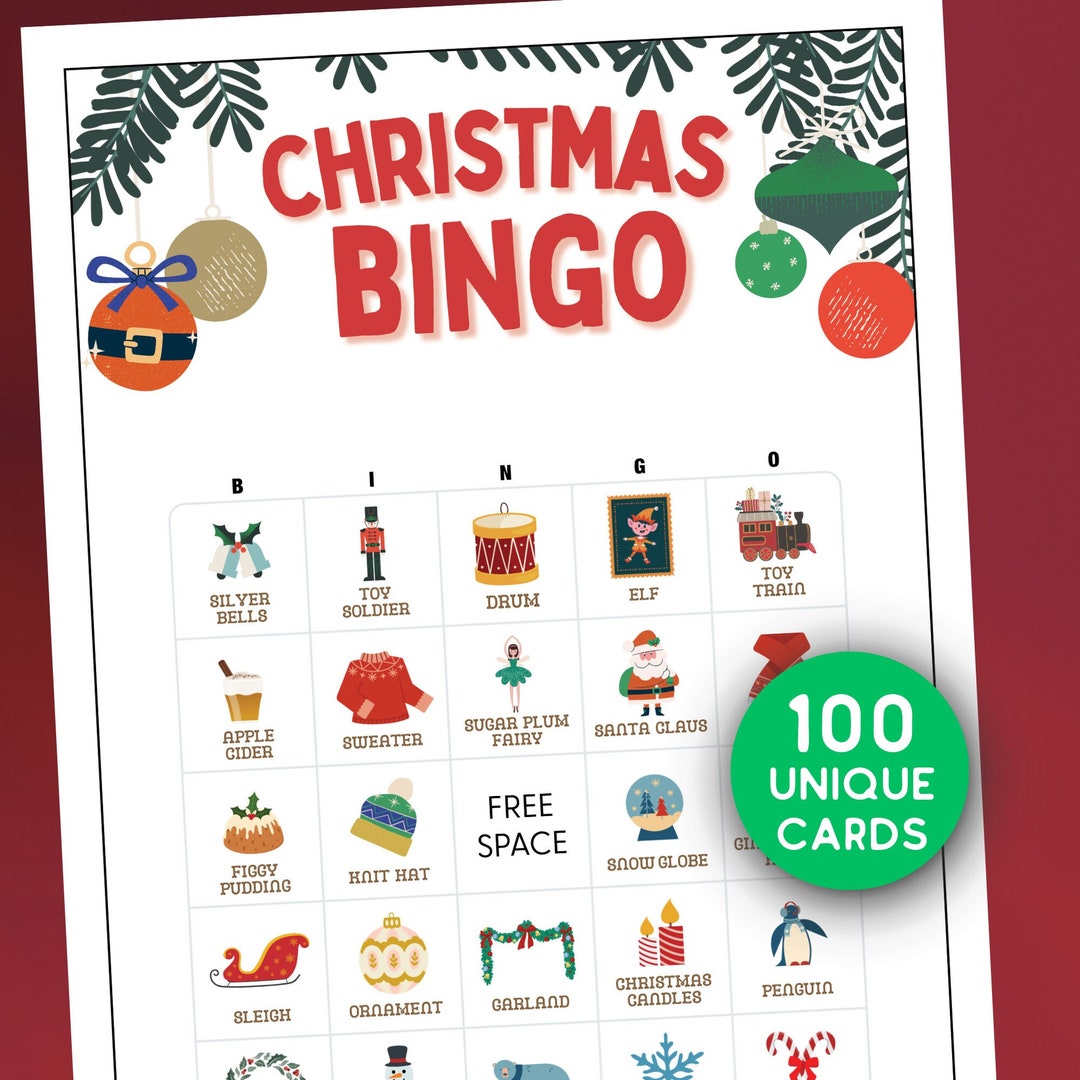 100 Christmas Bingo Cards Printable Game for Kids and Adults, Christmas ...