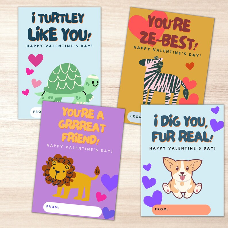 Printable Classroom Valentine's Day Cards for Kids Class, Animal Cards ...