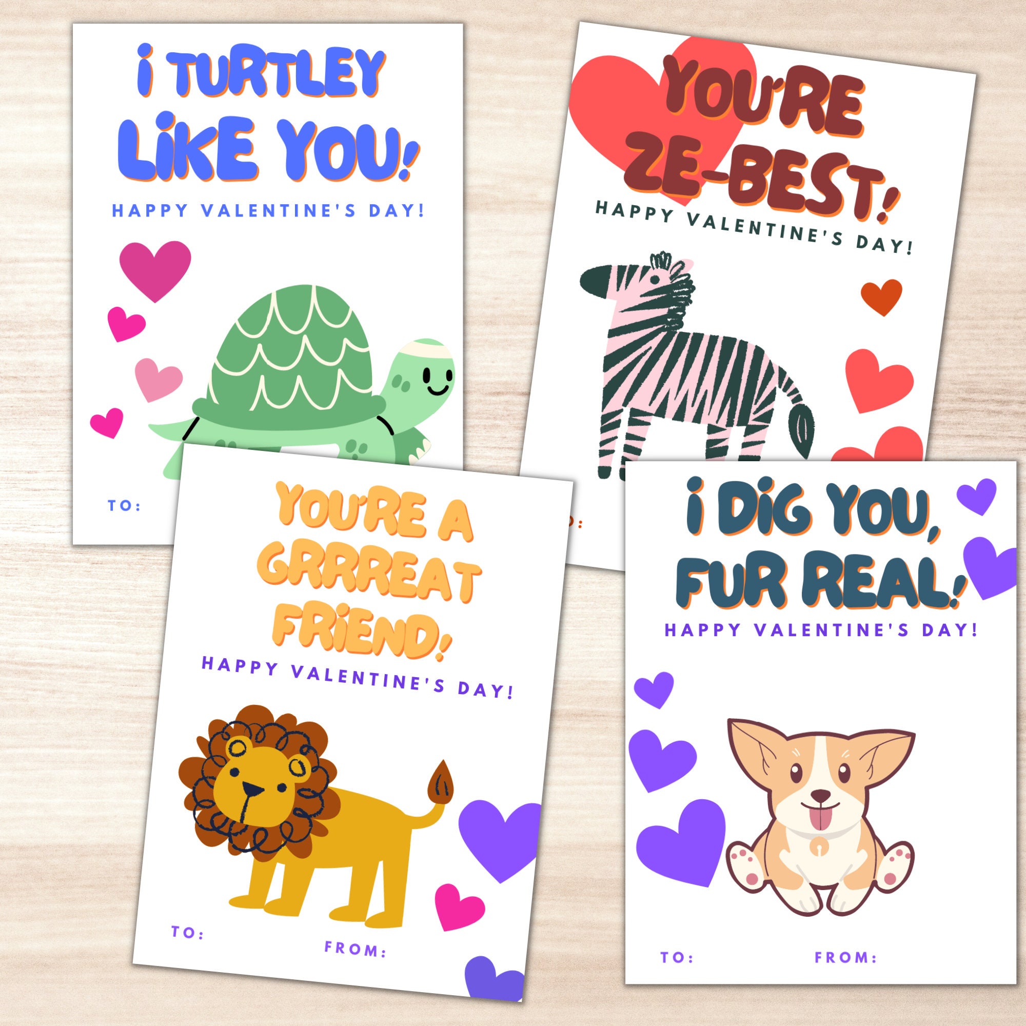 Printable Classroom Valentine's Day Cards for Kids Class, Animal Cards ...