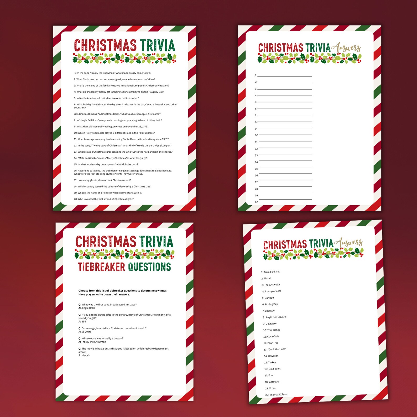 Christmas Trivia Party Game Printable for Kids & Adults | Office Party ...