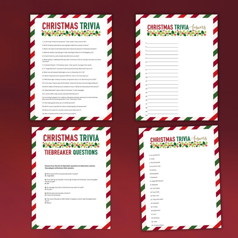 Christmas Trivia Party Game Printable for Kids & Adults | Office Party ...