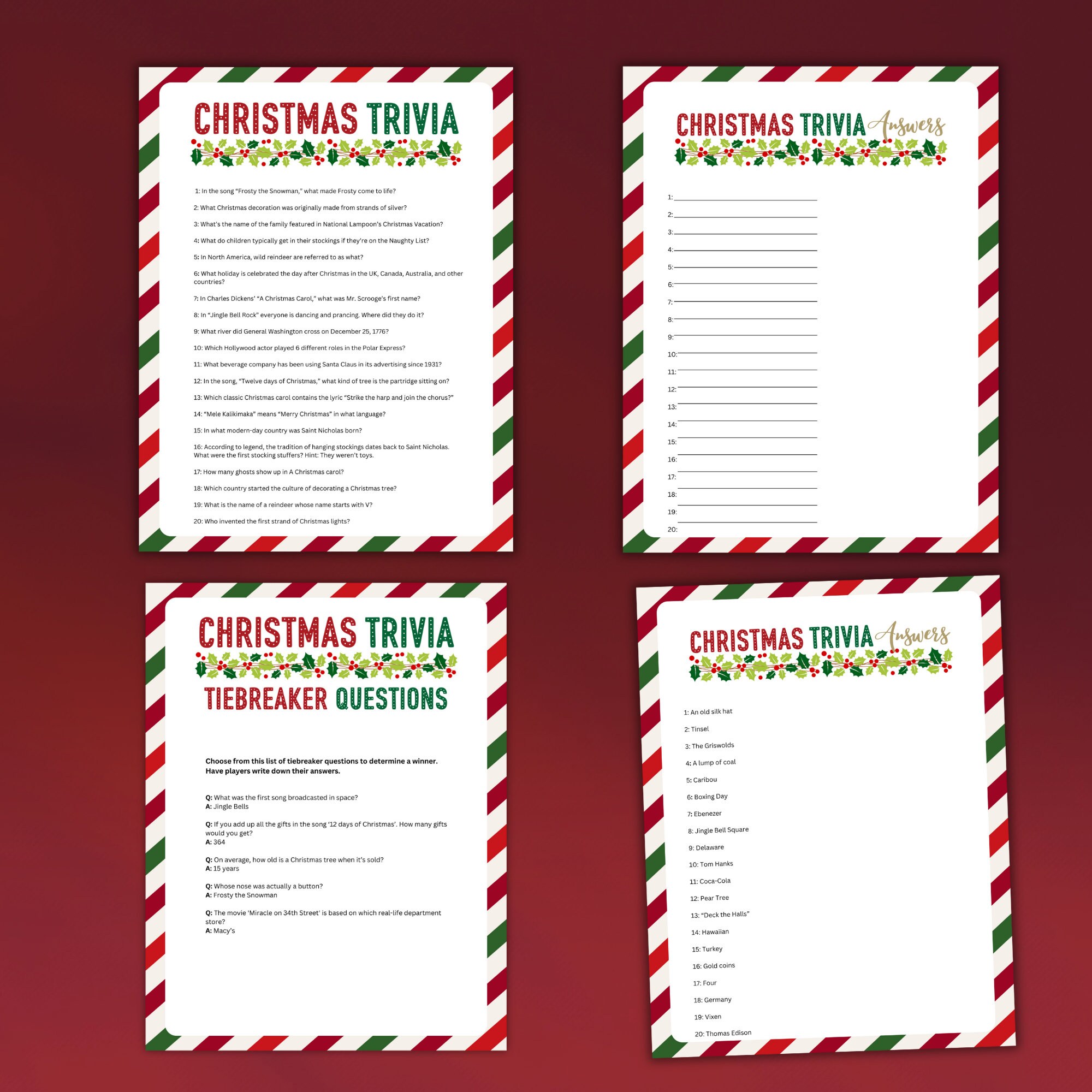 Christmas Trivia Party Game Printable for Kids & Adults | Office Party ...
