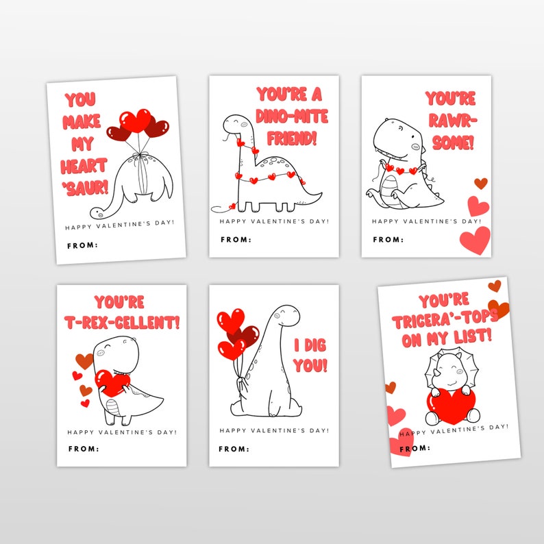 Dinosaur Valentine Printable Cards Classroom Valentines Valentine ...