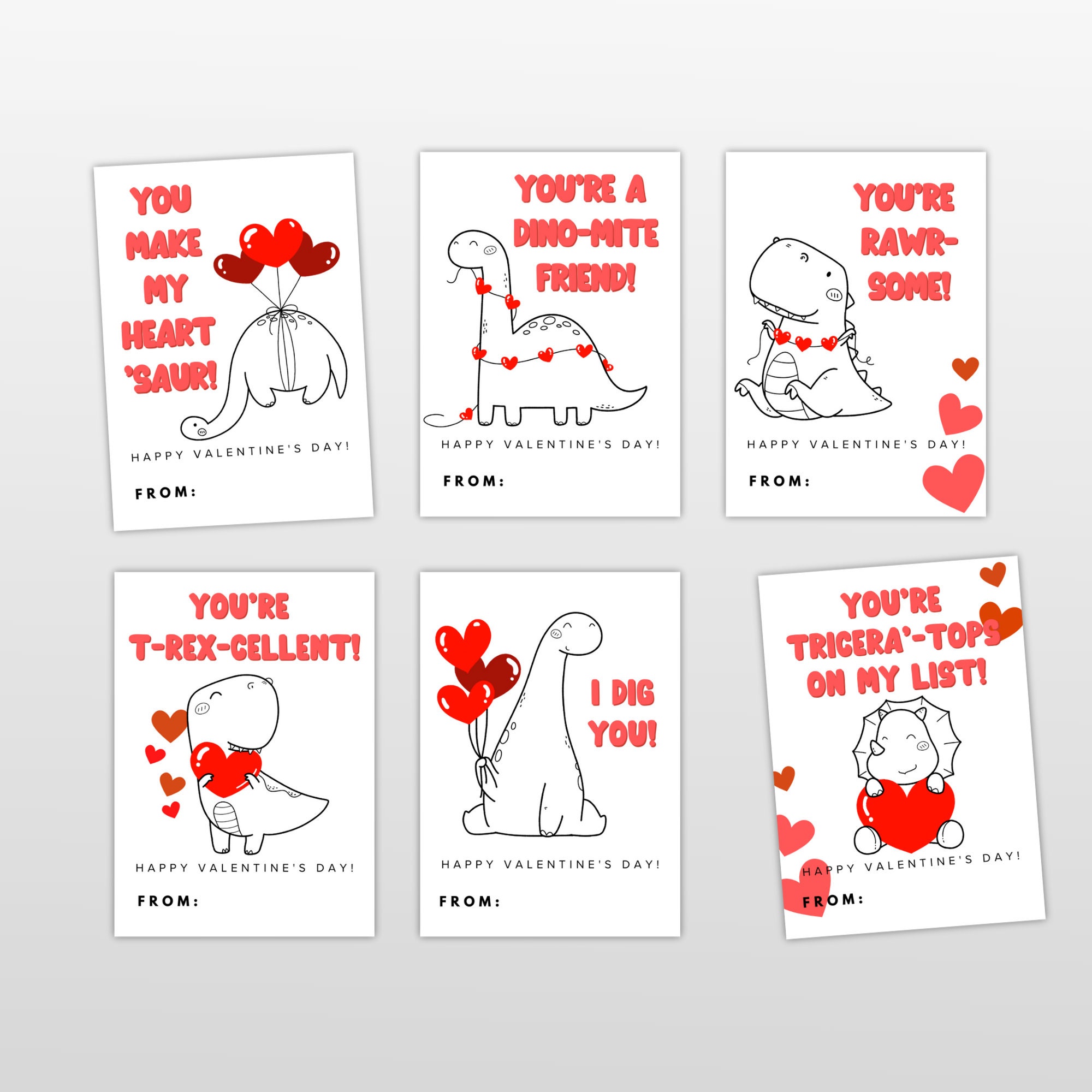 Dinosaur Valentine Printable Cards Classroom Valentines Valentine ...