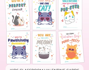 Cat Valentine Card, Fun School Valentine Gift Tags, Kids Classroom ...