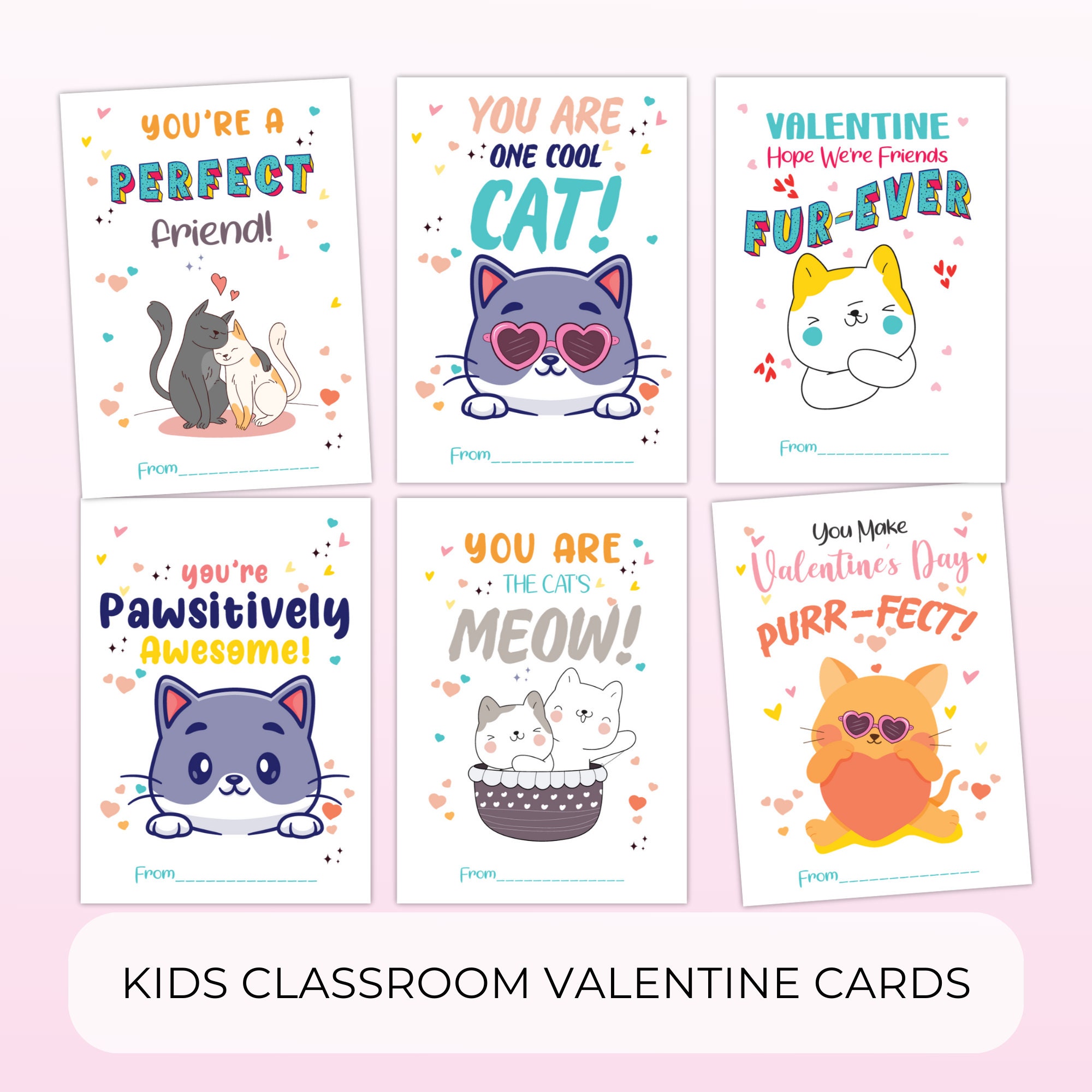 Cat Valentine Printable Cards Classroom Valentines Valentine Exchange ...