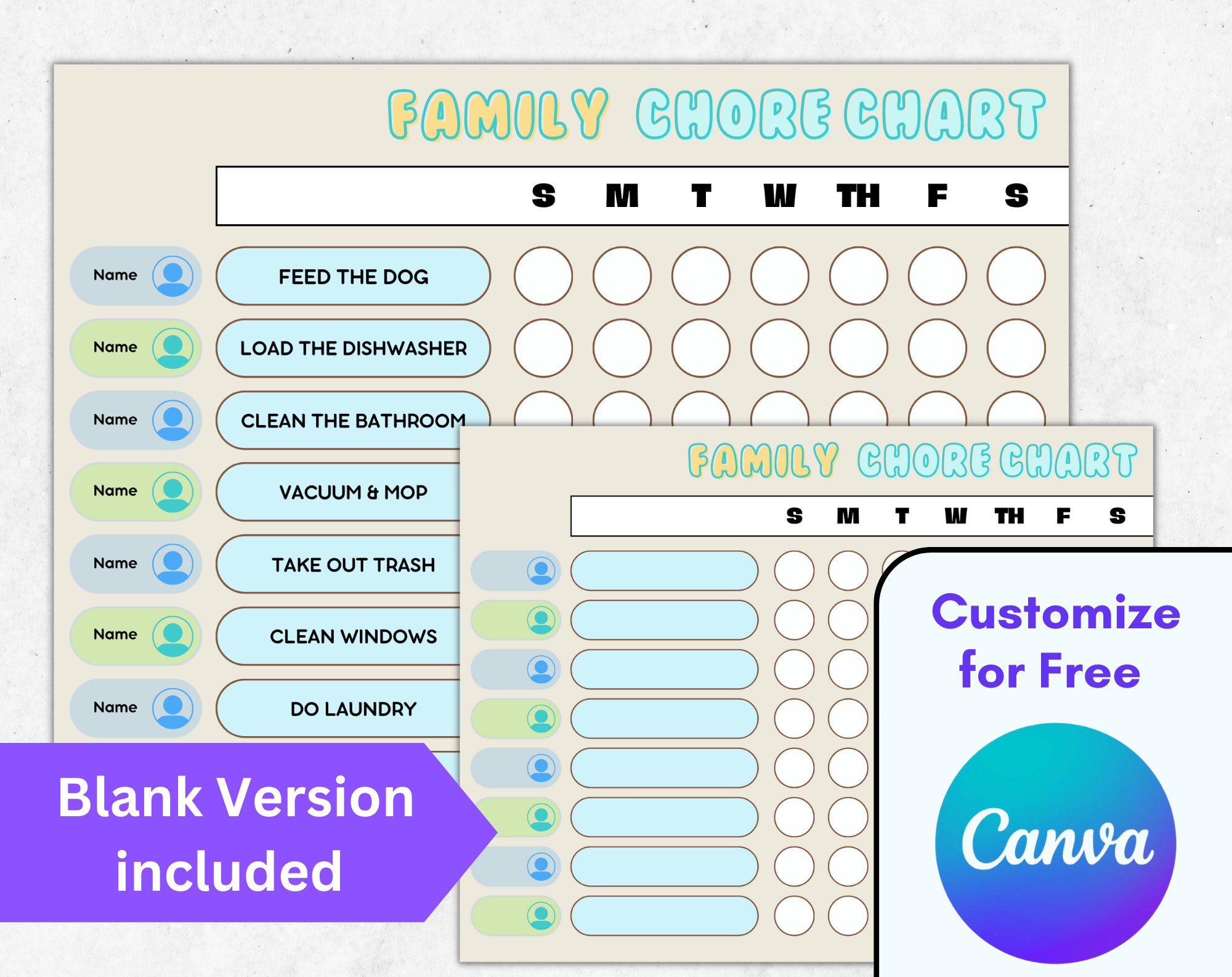 Family Chore Chart Printable Editable Template, Home Management ...