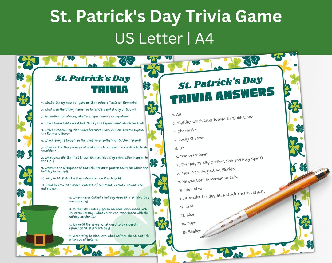 St Patricks Day Trivia Game, St Patrick's Day Games, St. Patty Trivia ...