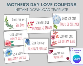 Editable Mother's Day Love Coupons, Love Voucher, Printable Coupons ...