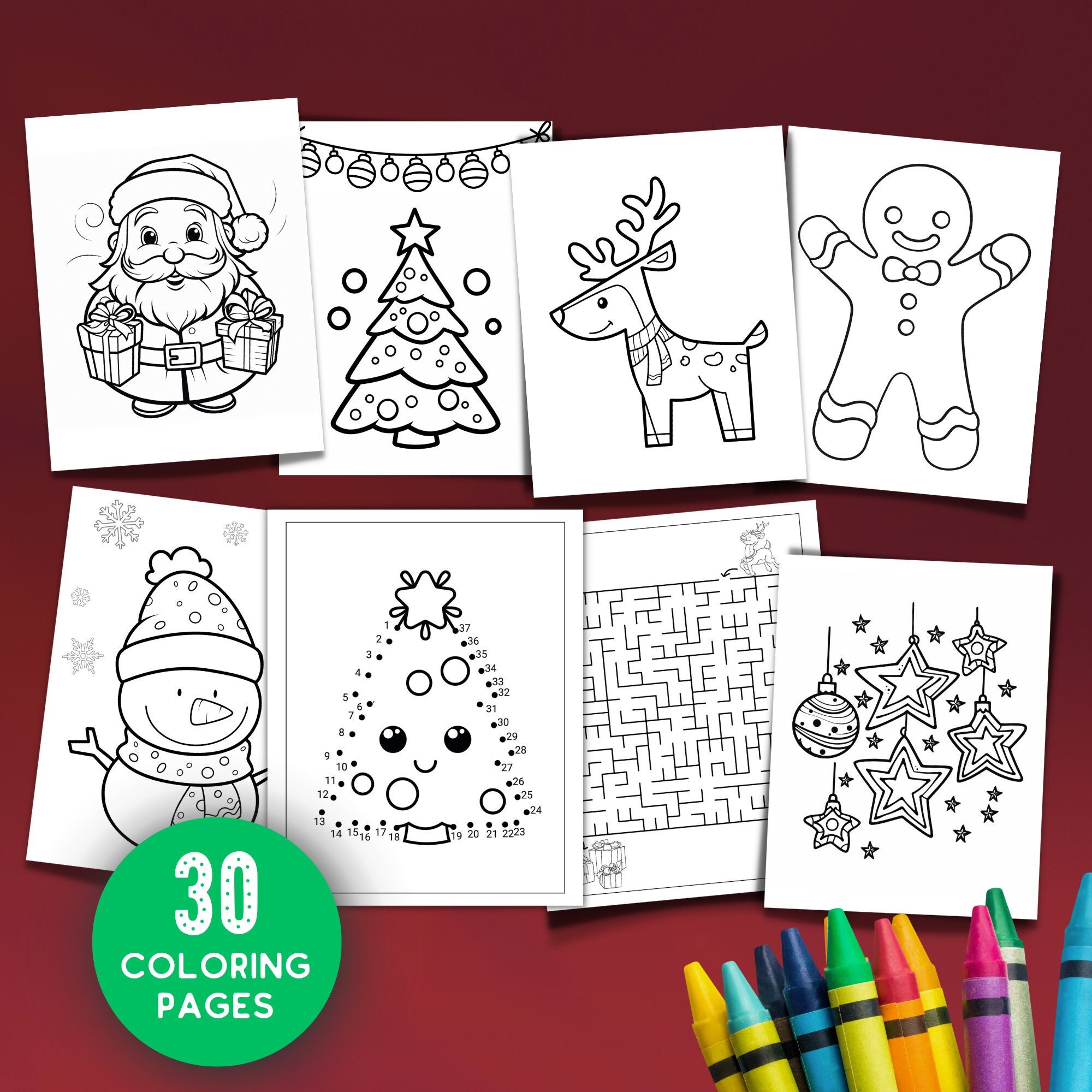 30 Christmas Coloring Pages for Kids Printable Bundle, Christmas ...