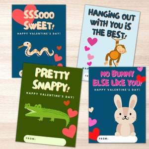 Printable Classroom Valentine's Day Cards for Kids Class, Animal Cards ...