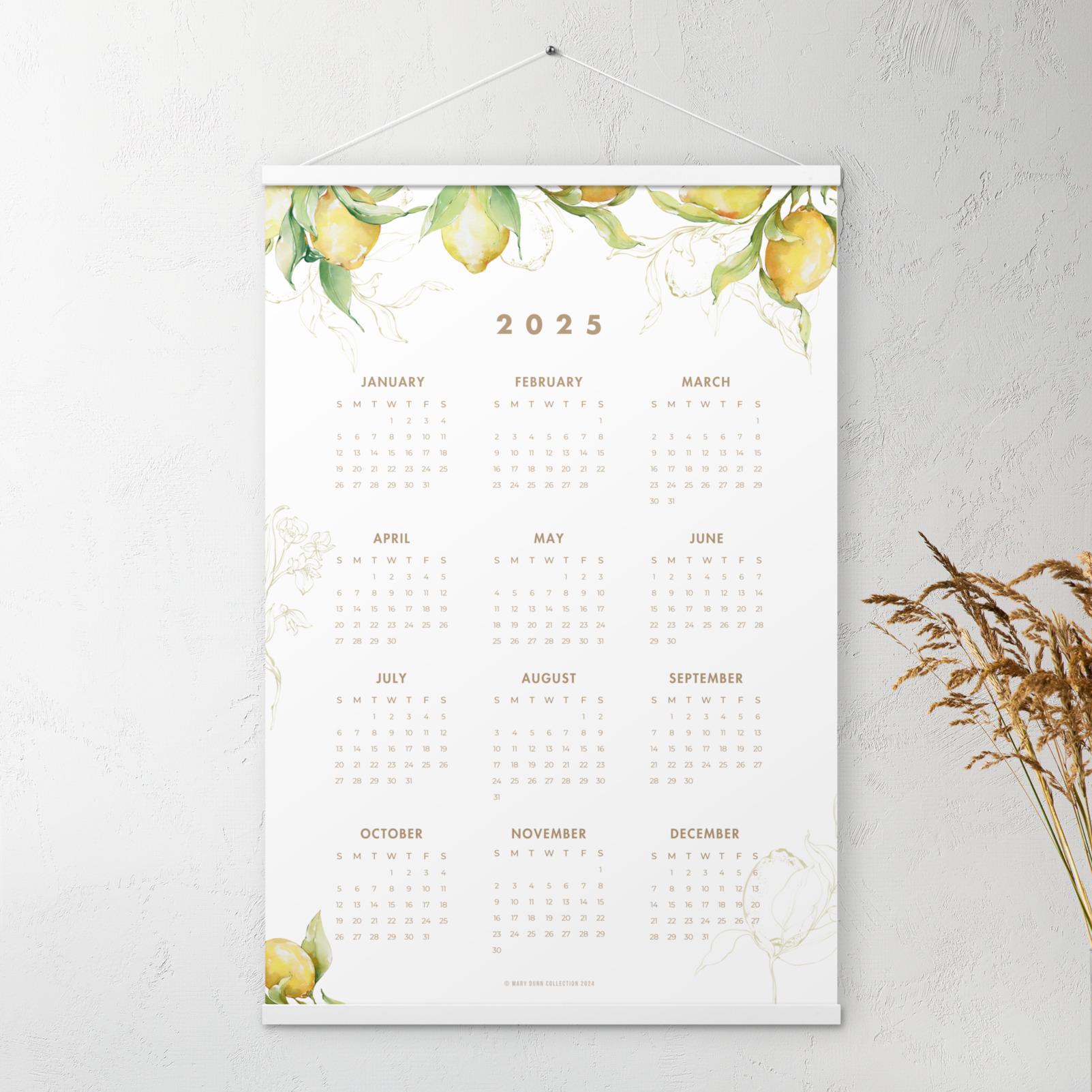 2025 Yearly Hanging Wall Calendar Print With Frame - Lemon Illustration ...