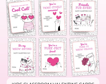 Cat Valentine Card, Fun School Valentine Gift Tags, Kids Classroom ...