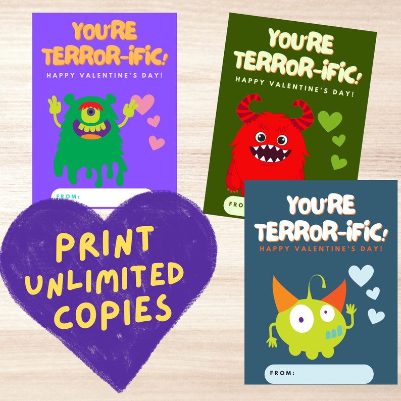 Printable Classroom Valentine's Day Cards for Kids, Monster / Alien ...