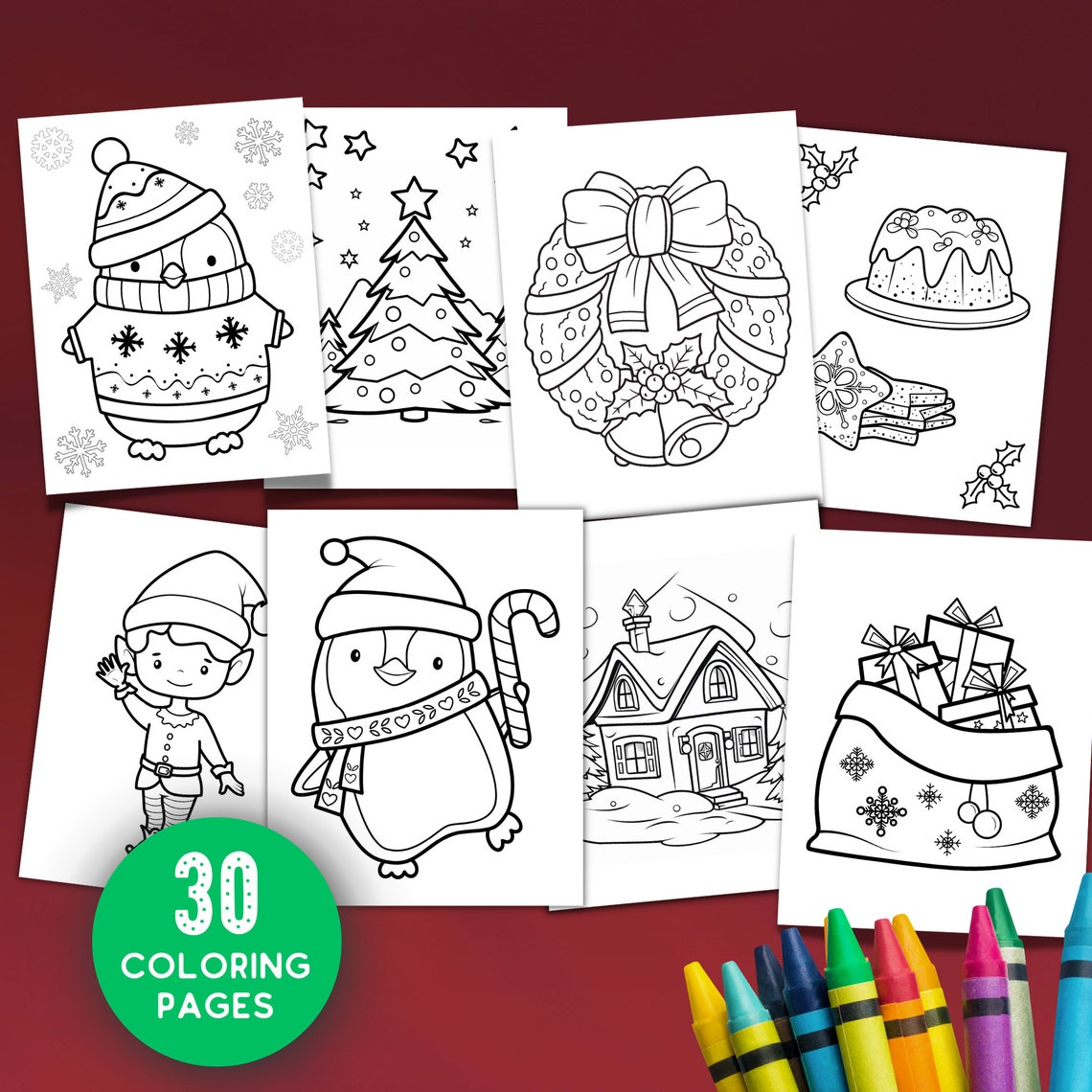 30 Christmas Coloring Pages for Kids Printable Bundle, Christmas ...
