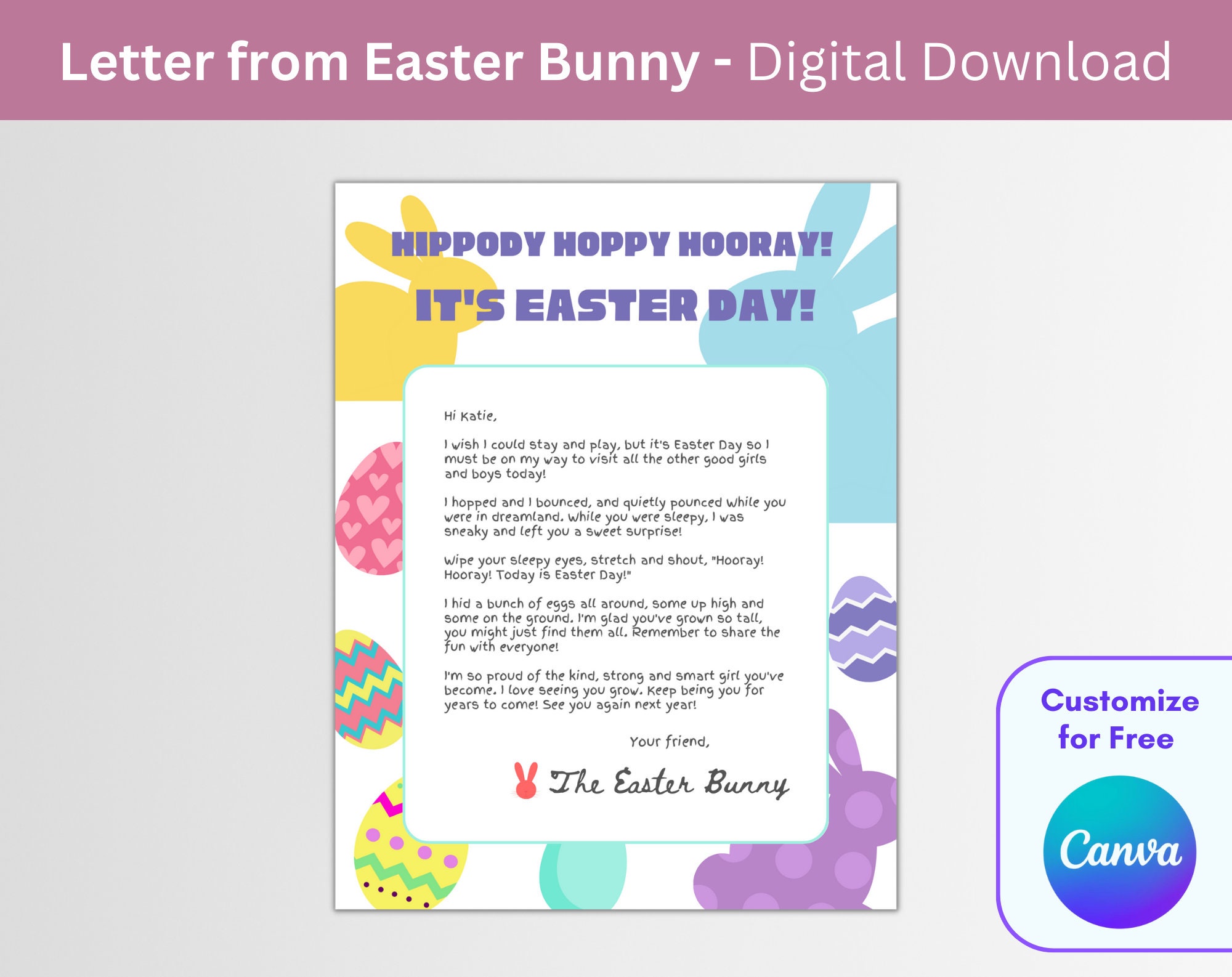 Editable Easter Bunny Letter Template, Easter Bunny Letter to Child ...
