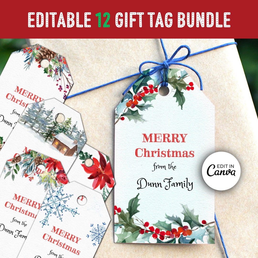 12 Printable Christmas Gift Tags BUNDLE Template, Santa Gift Tag, Merry ...