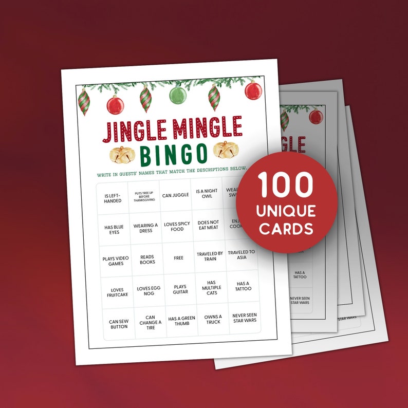 Find the Guest Jingle and Mingle Christmas Bingo Printable Game for ...