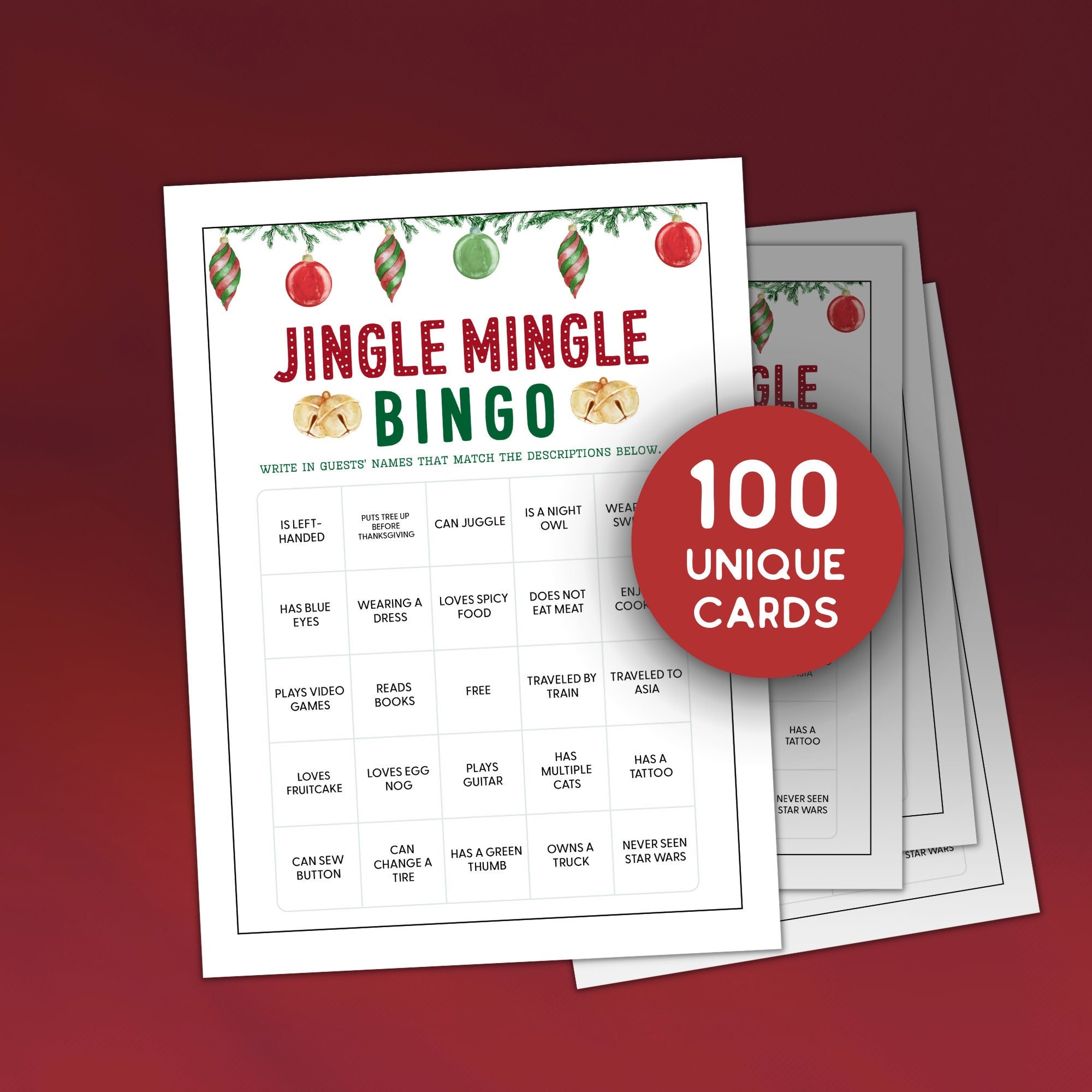 Find the Guest Jingle and Mingle Christmas Bingo Printable Game for ...