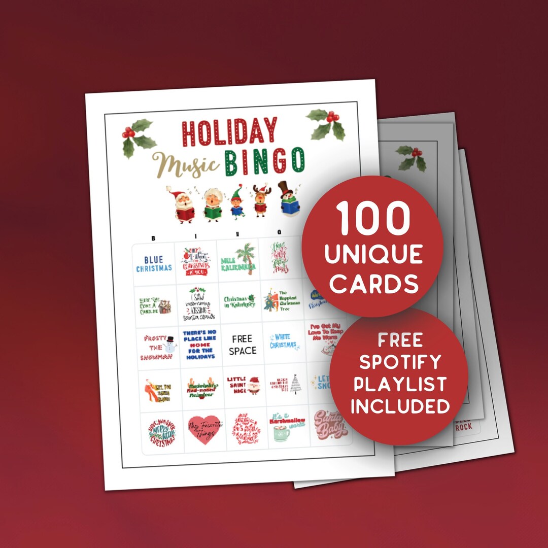 100 Non-secular Holiday Music Bingo Cards Printable Game for - Etsy