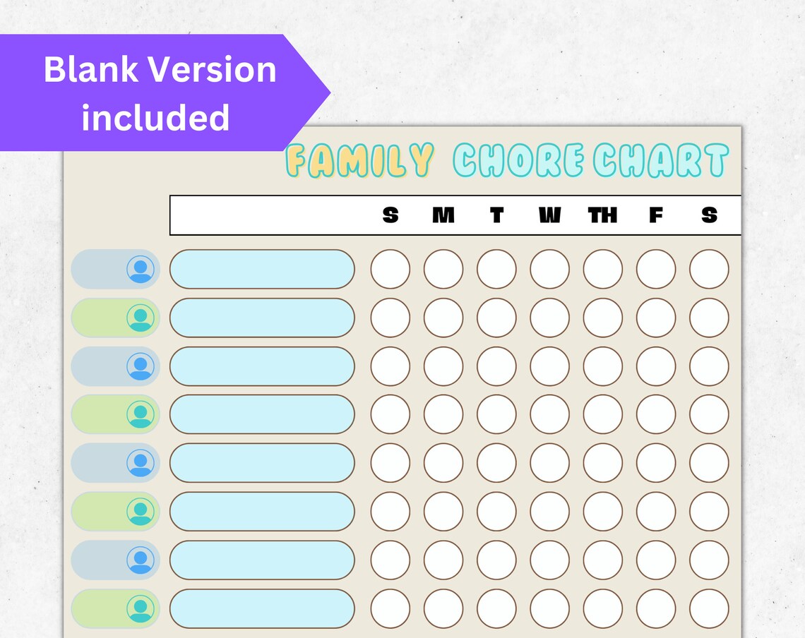 Family Chore Chart Printable Editable Template, Home Management ...