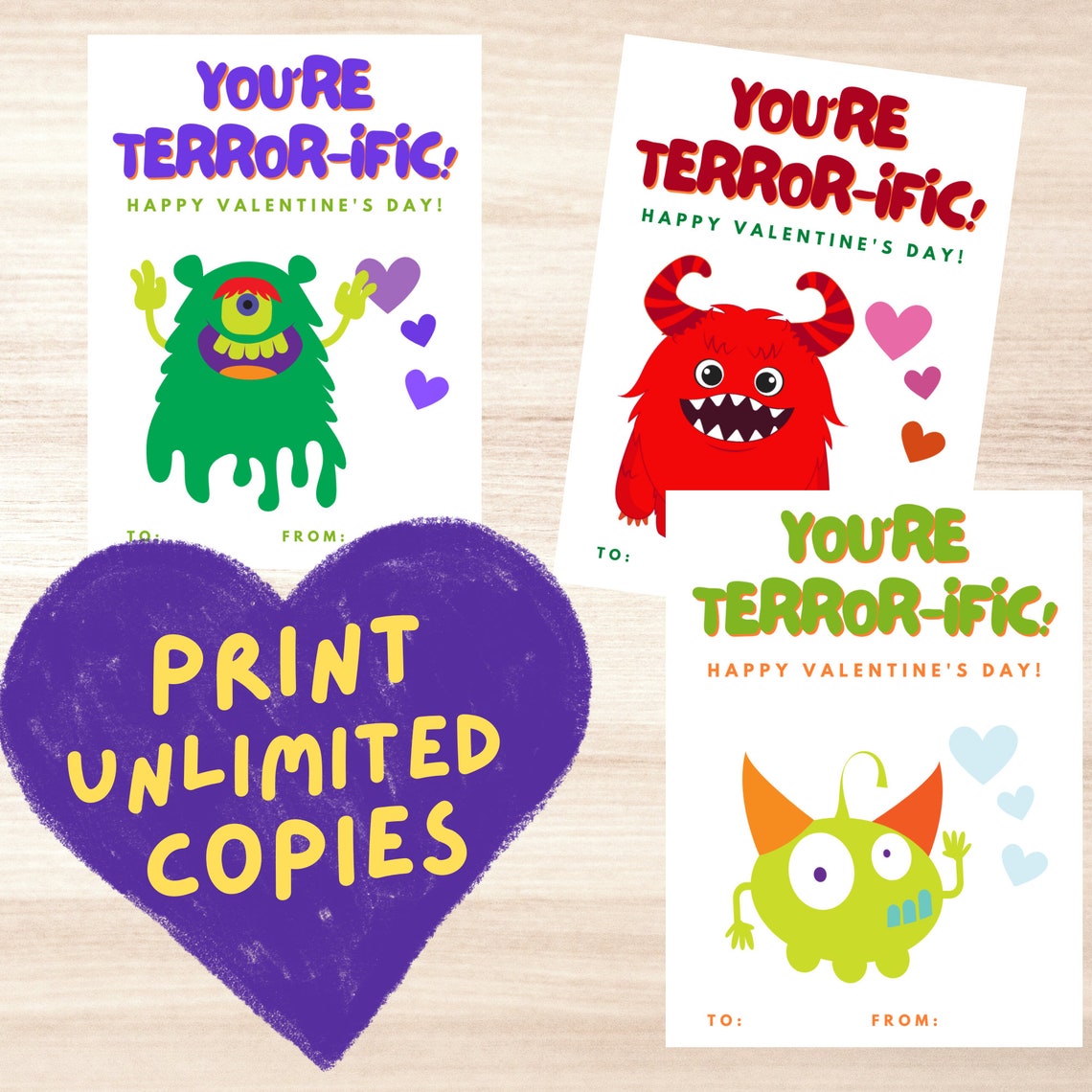 Printable Classroom Valentine's Day Cards for Kids, Monster / Alien ...