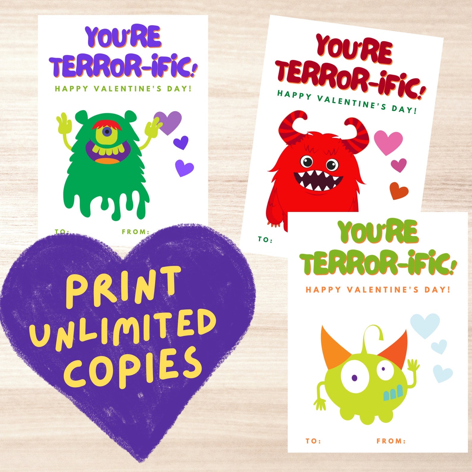 Printable Classroom Valentine's Day Cards for Kids, Monster / Alien ...